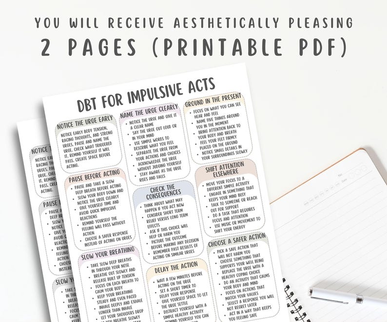 DBT for Impulsive Acts Cheatsheet, Impulse Control Worksheet, Urge ...