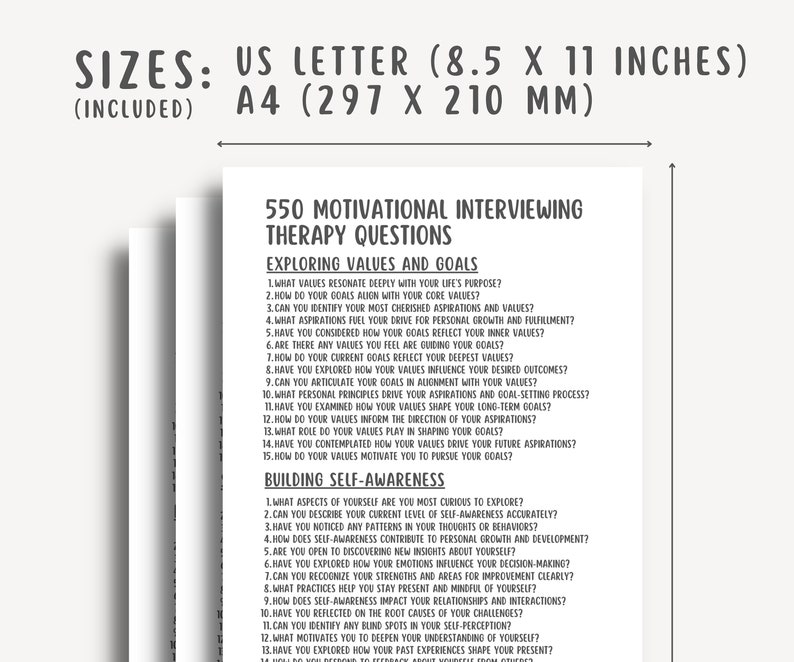 550 Motivational Interviewing Questions, MI Psychotherapy Notes Stages ...