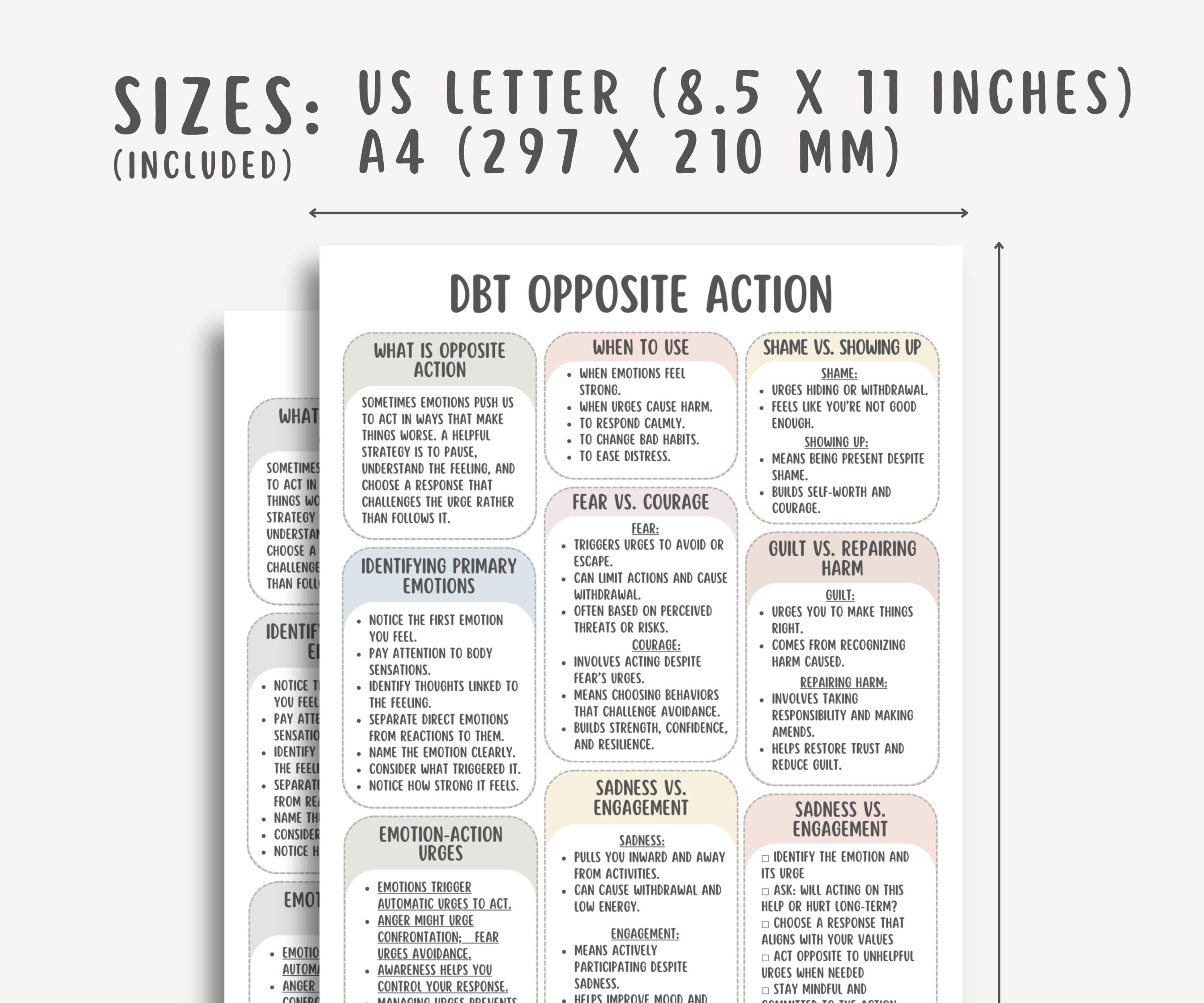 DBT Opposite Action Cheat Sheet PDF, Emotion Regulation, Coping Skills ...