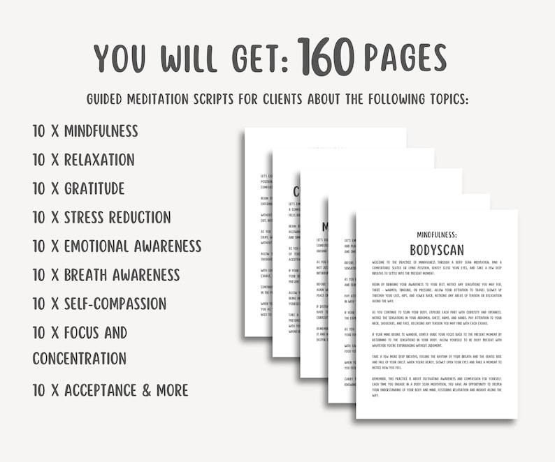 160 Guided Meditation Scripts Bundle, Personal Growth Body Awareness ...