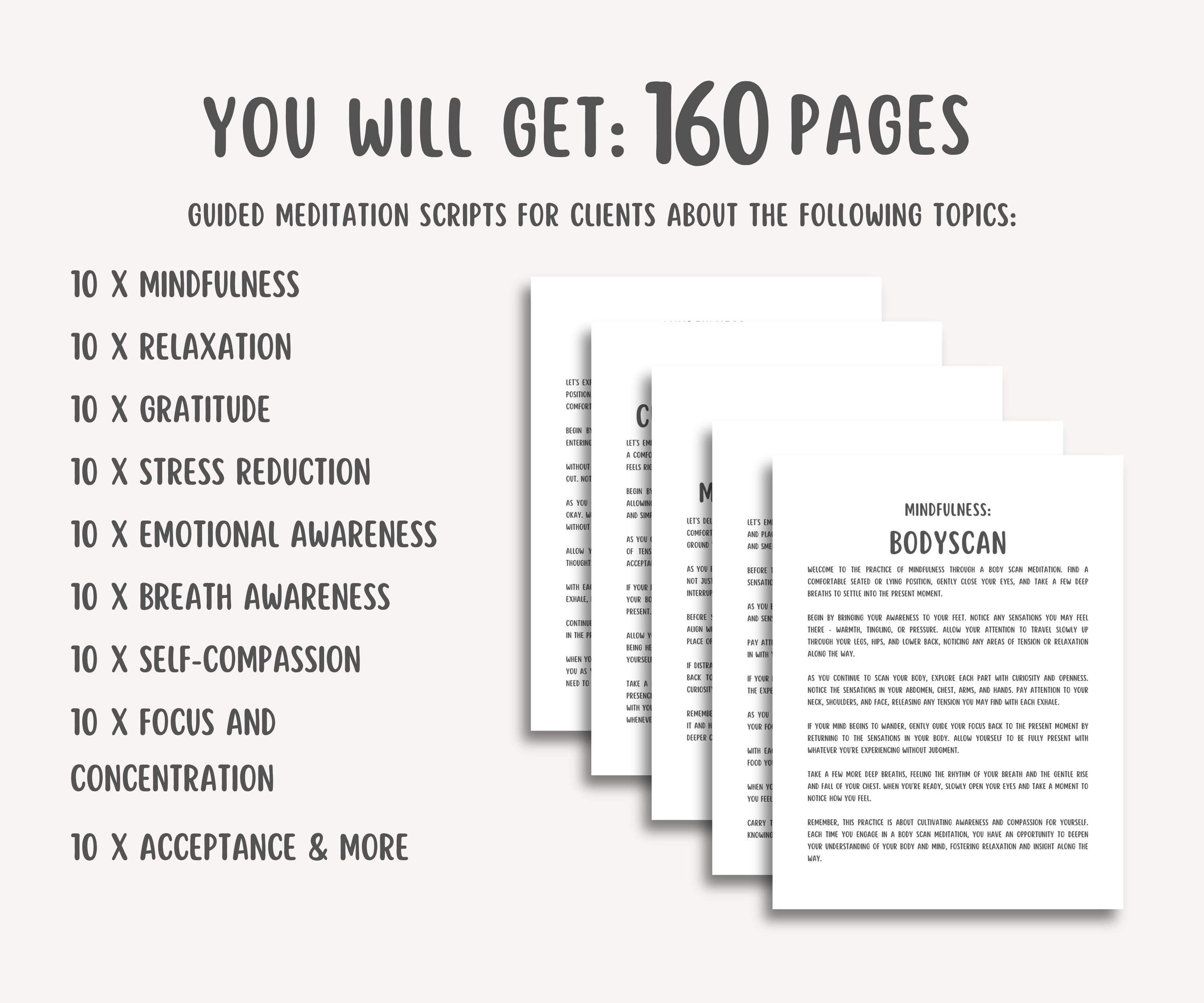 160 Guided Meditation Scripts Bundle, Personal Growth Body Awareness ...