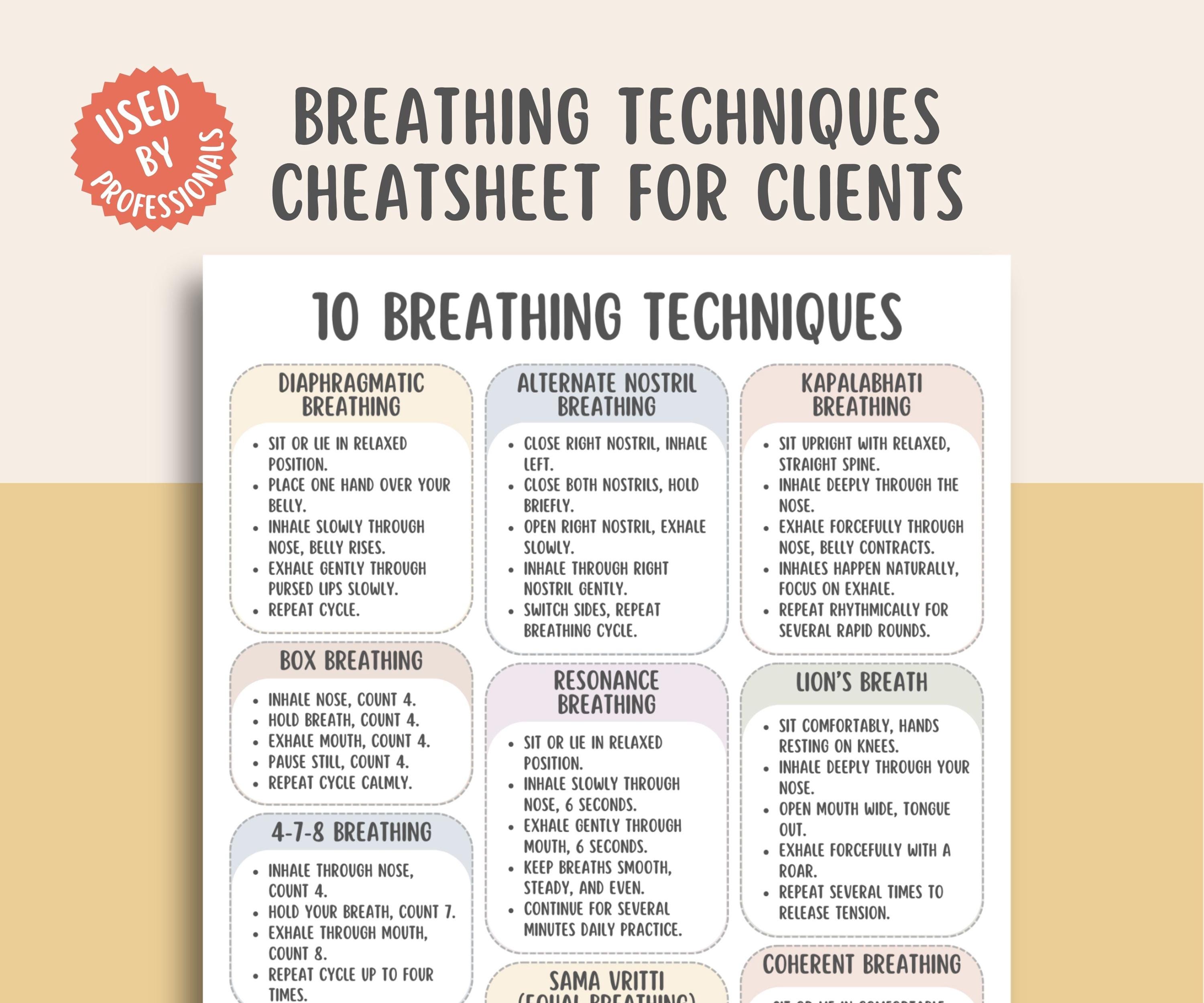 10 Breathing Techniques Cheatsheet, Relaxation Exercises, Anxiety ...