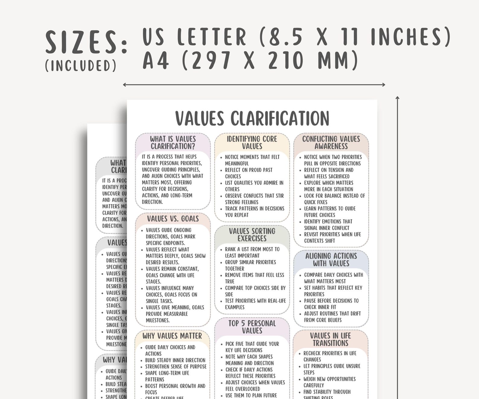 Values Clarification Cheatsheet, Therapy Worksheet, Self Discovery Tool ...