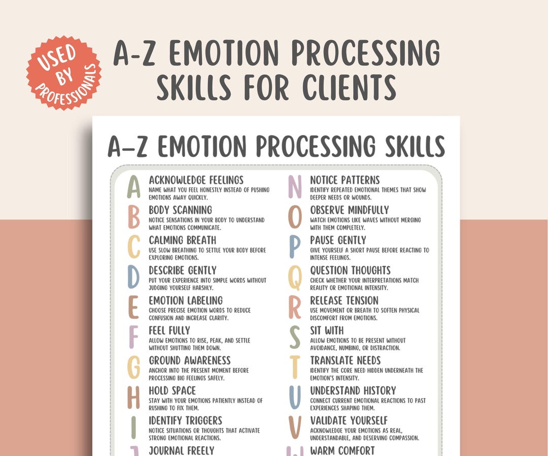 A–Z Emotion Processing Skills, Feelings Guide Printable, Therapy ...