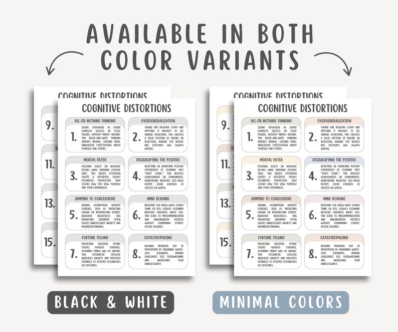 Cognitive Distortions Cheatsheet, CBT Therapy Printable, Thought Record ...