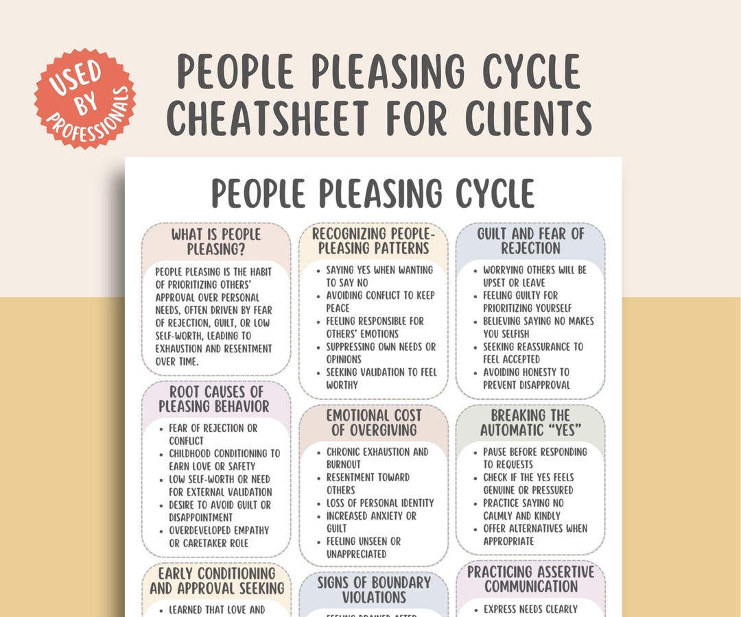 People Pleasing Cycle Cheatsheet, Boundary Setting Guide, Self Worth ...