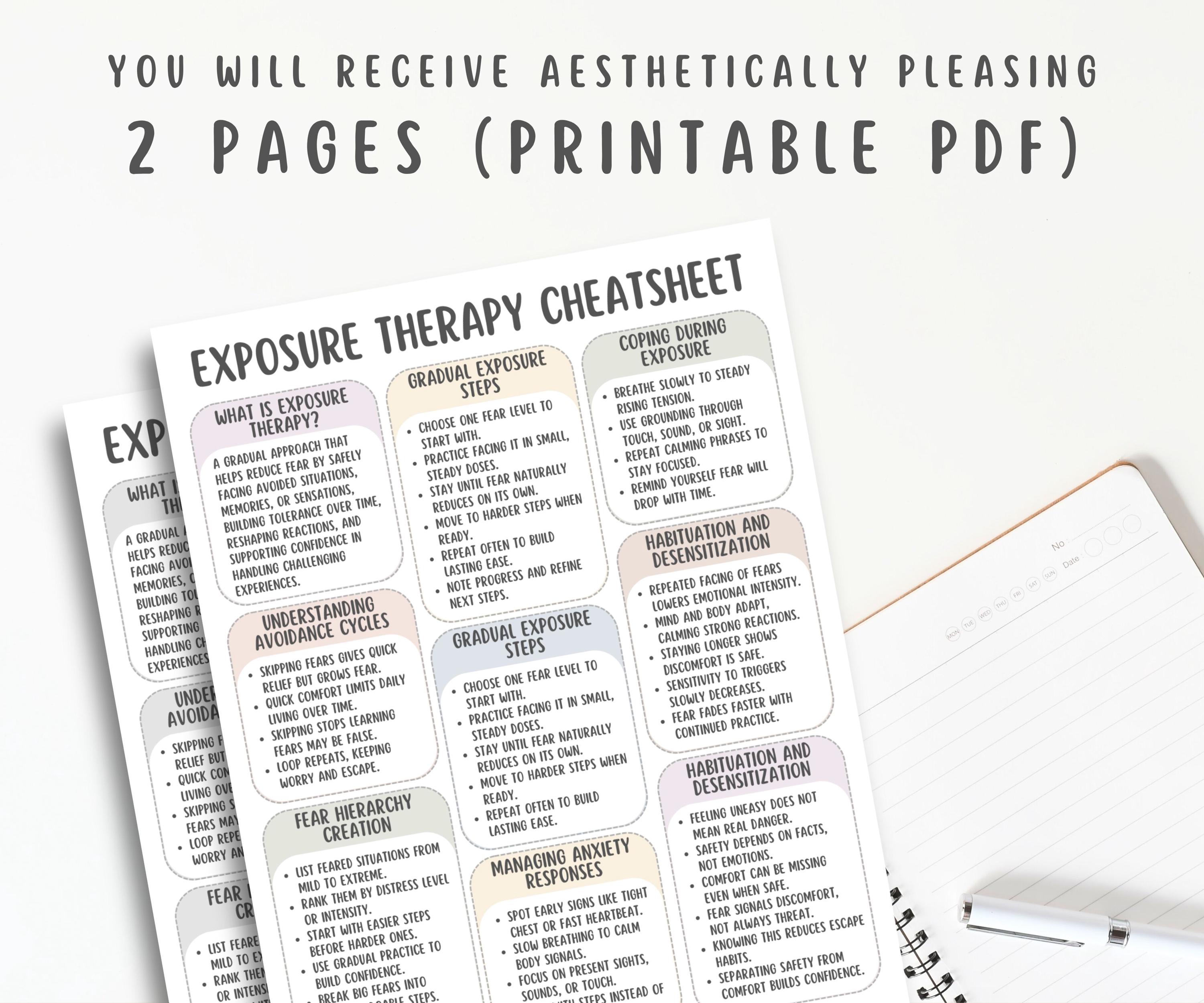 Exposure Therapy Cheatsheet, Fear Hierarchy Planner, Anxiety Treatment ...