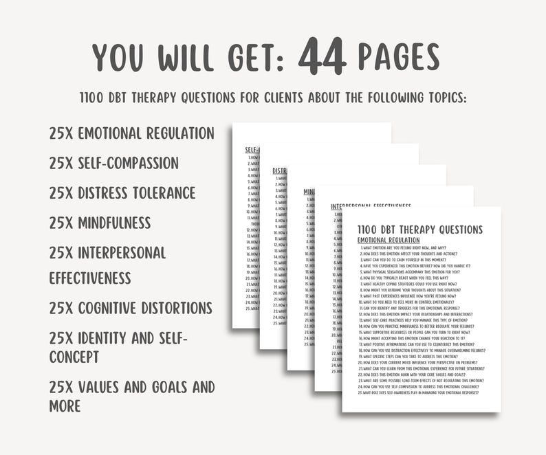 1100 DBT Therapy Questions, Dialectical Behavioral Therapy, Cognitive ...