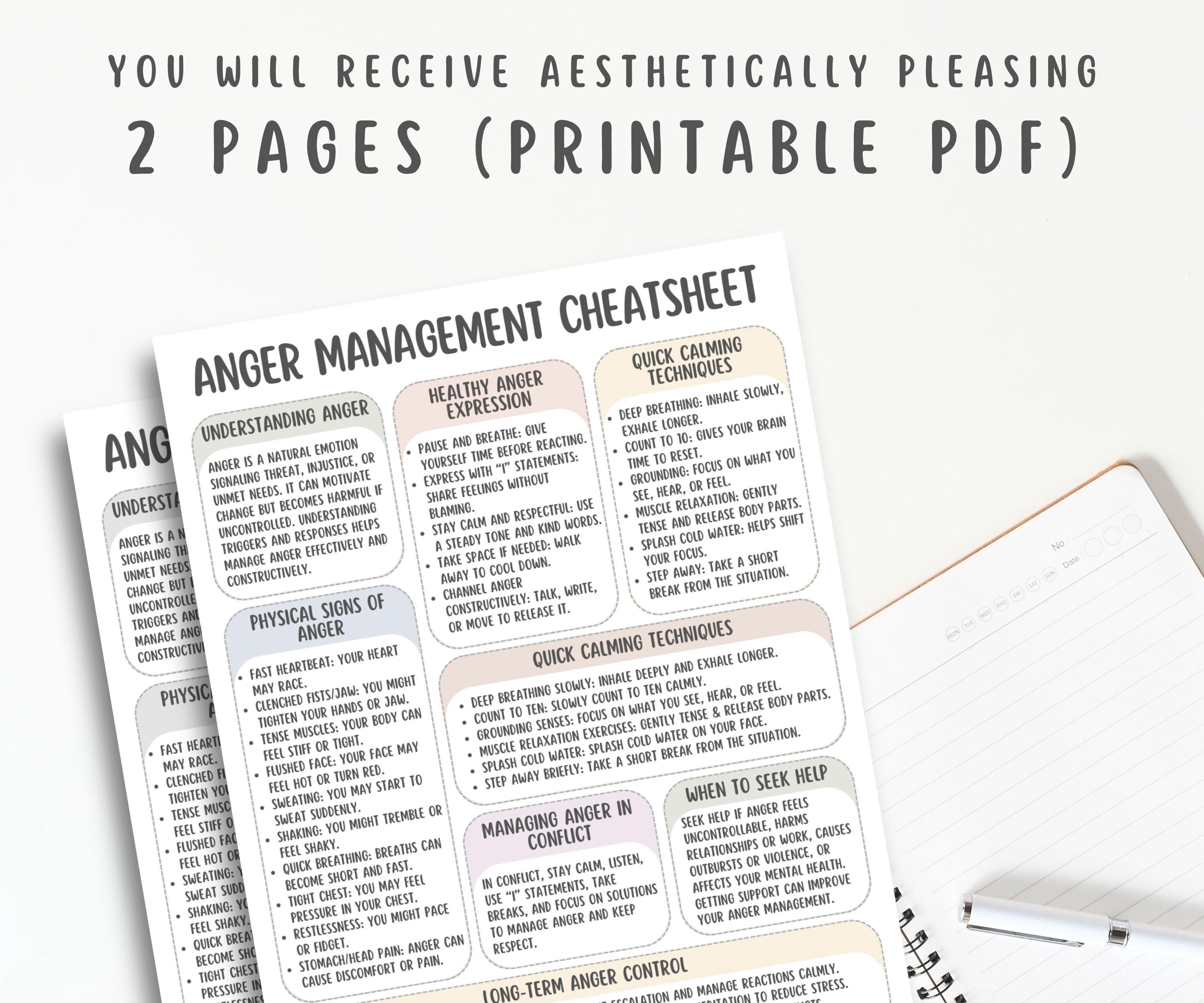 Anger Management Cheatsheet, Emotional Regulation, Mental Health ...