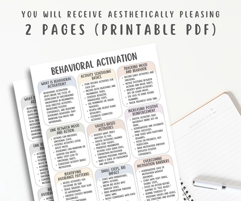 Behavioral Activation Cheatsheet, Depression Recovery Tool, Motivation ...