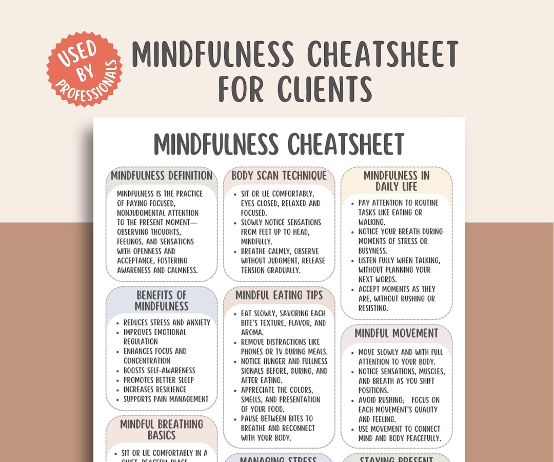 Mindfulness Cheat Sheet, Meditation Guide, Mental Health Tool, Coping ...