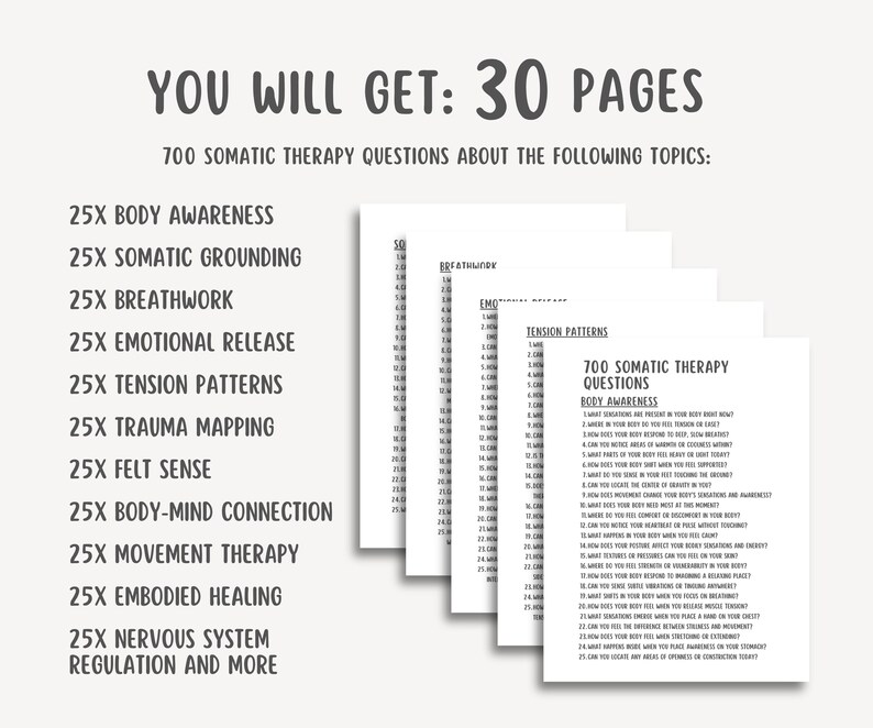 700 Somatic Therapy Questions, Nervous System Regulation Body Awareness ...