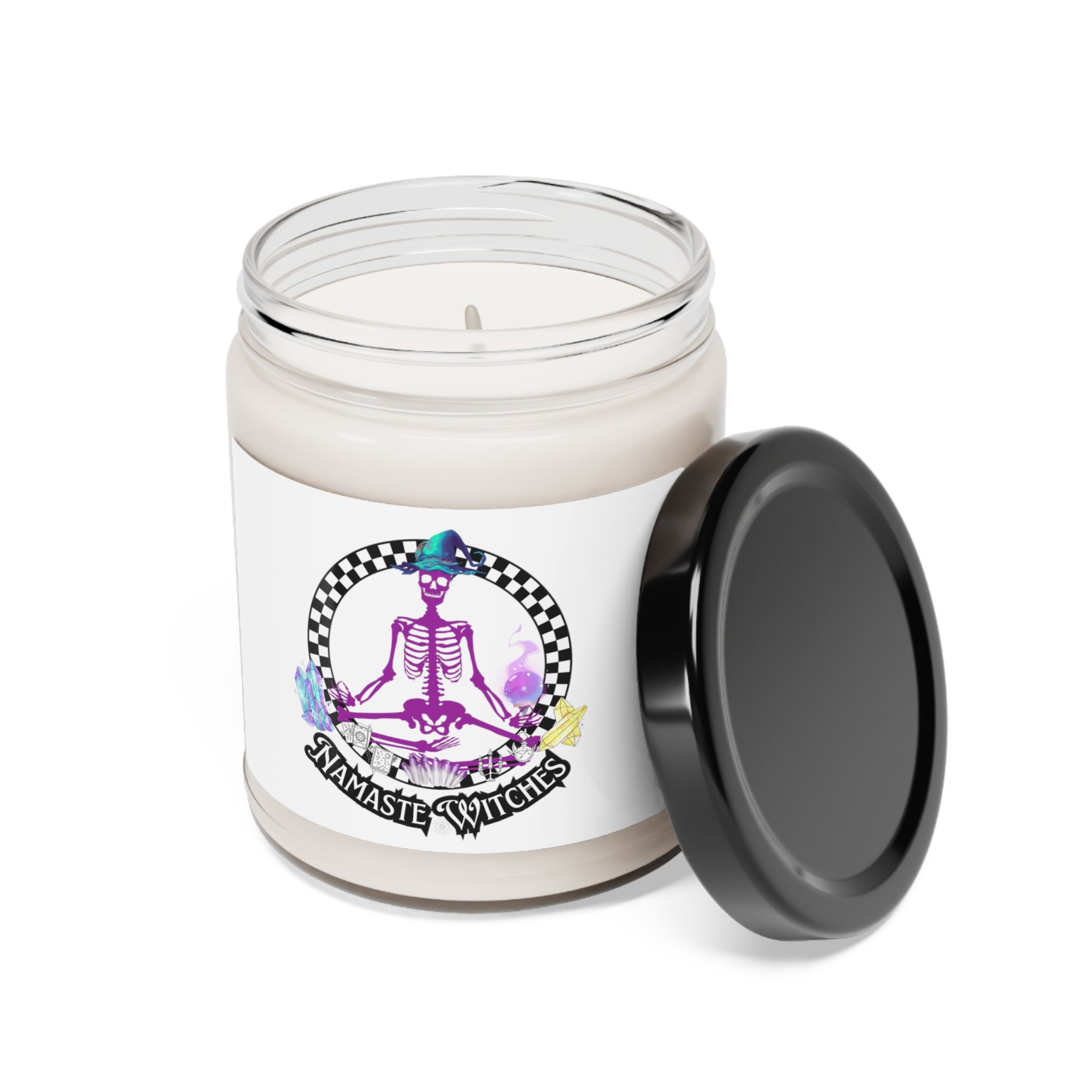 Namaste Witches, Funny Skeleton Meditating Scented Soy Candle Halloween ...