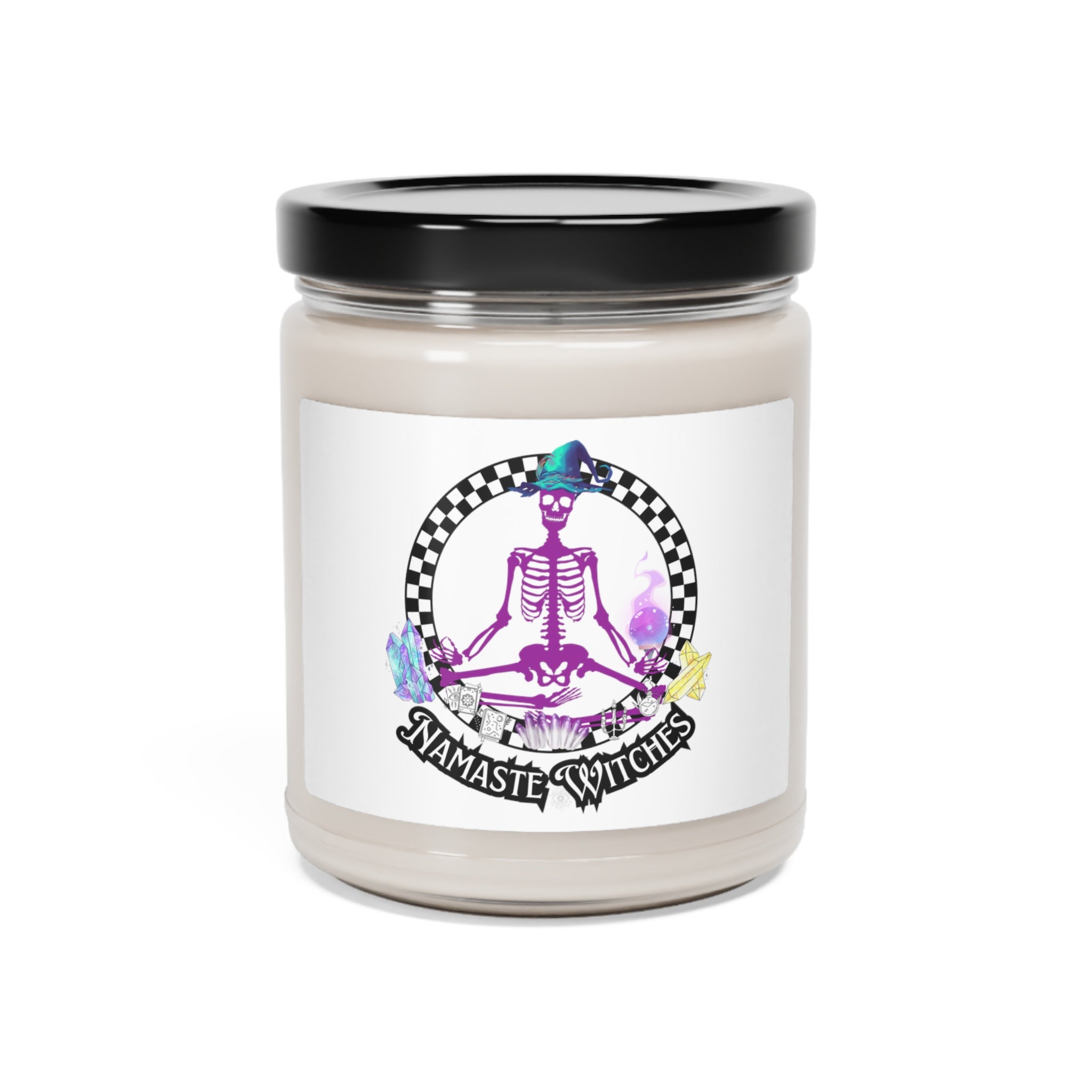 Namaste Witches, Funny Skeleton Meditating Scented Soy Candle Halloween ...
