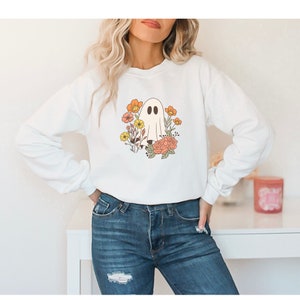 Boho Flowers and Ghost Sweatshirt,vintage Flower Ghost Sweater,retro ...
