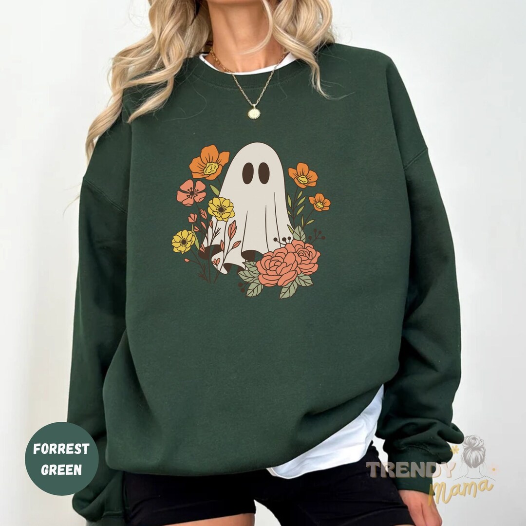 Boho Flowers and Ghost Sweatshirt,vintage Flower Ghost Sweater,retro ...