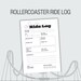 Printable Rollercoaster Ride Log - Theme Park Log - Rollercoaster ...