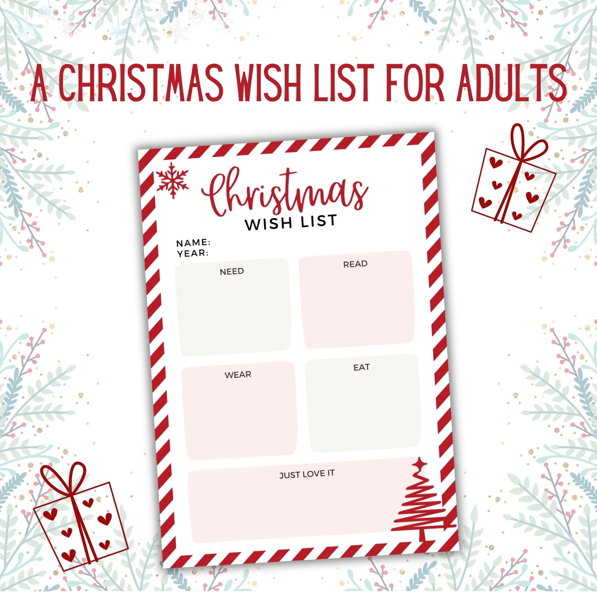 Christmas Wish List for Adults - Printable PDF - Christmas Wish List ...