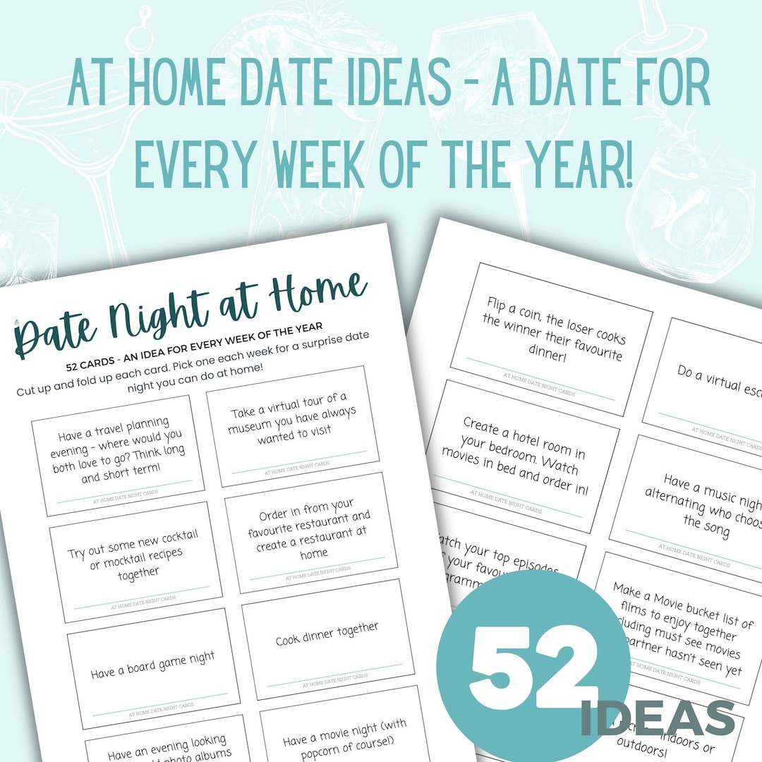 52 at Home Date Night Cards - Printable - Date Night Printable - Date ...