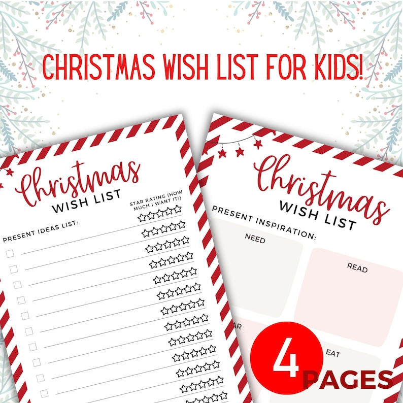 Christmas Wish List for Kids Printable PDF Christmas Wish List ...