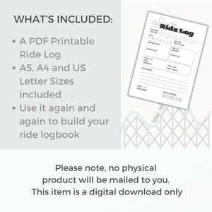 Printable Rollercoaster Ride Log - Theme Park Log - Rollercoaster ...