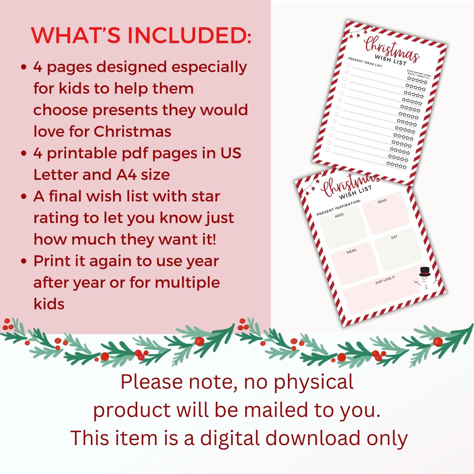 Christmas Wish List for Kids - Printable PDF - Christmas Wish List ...