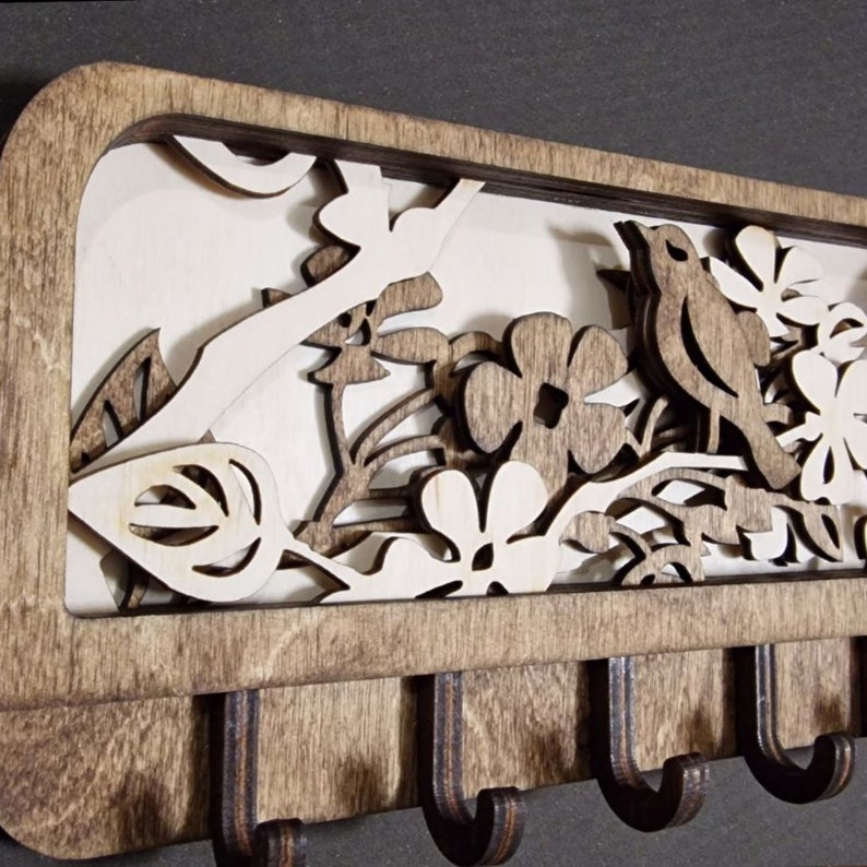 Laser Cut Key Holder Wall Mounted Decorative Hanger Love Birds Digital ...