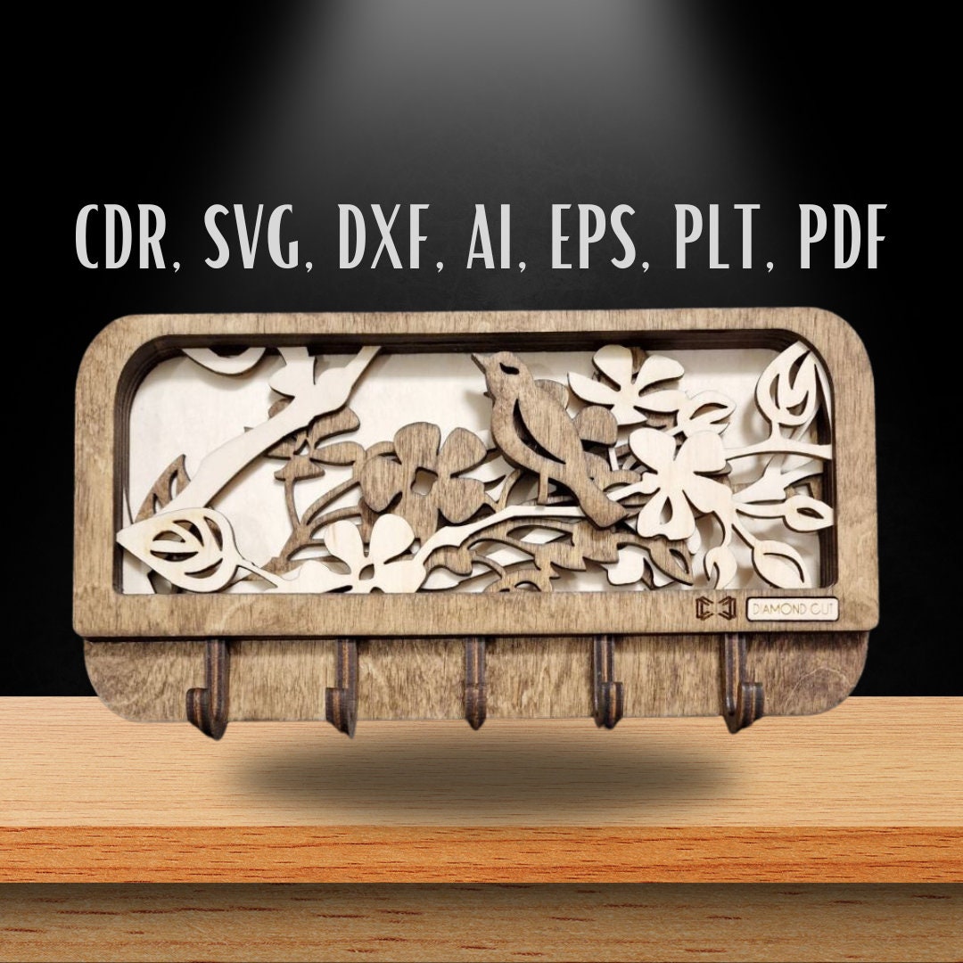 Laser Cut Key Holder Wall Mounted Decorative Hanger Love Birds Digital ...
