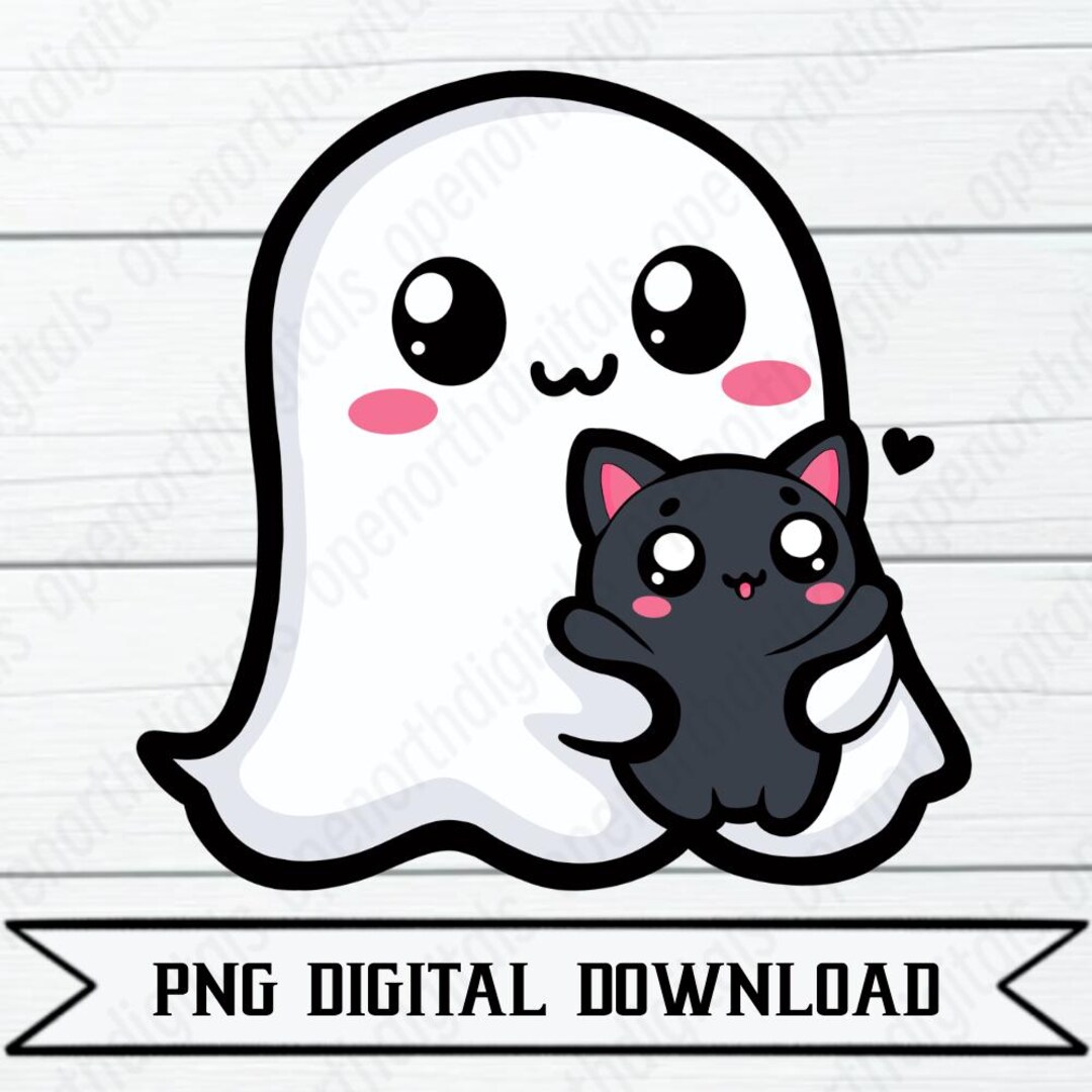 Cute Ghost Holding Black Cat PNG Digital Download, Spooky Season Clip ...