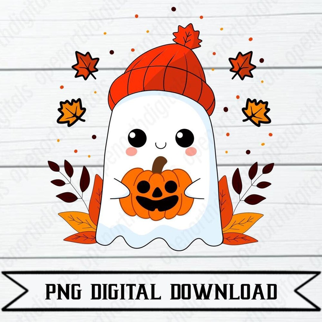 Halloween Png, Cute Ghost Holding A Pumpkin Digital Download, Fall PNG ...