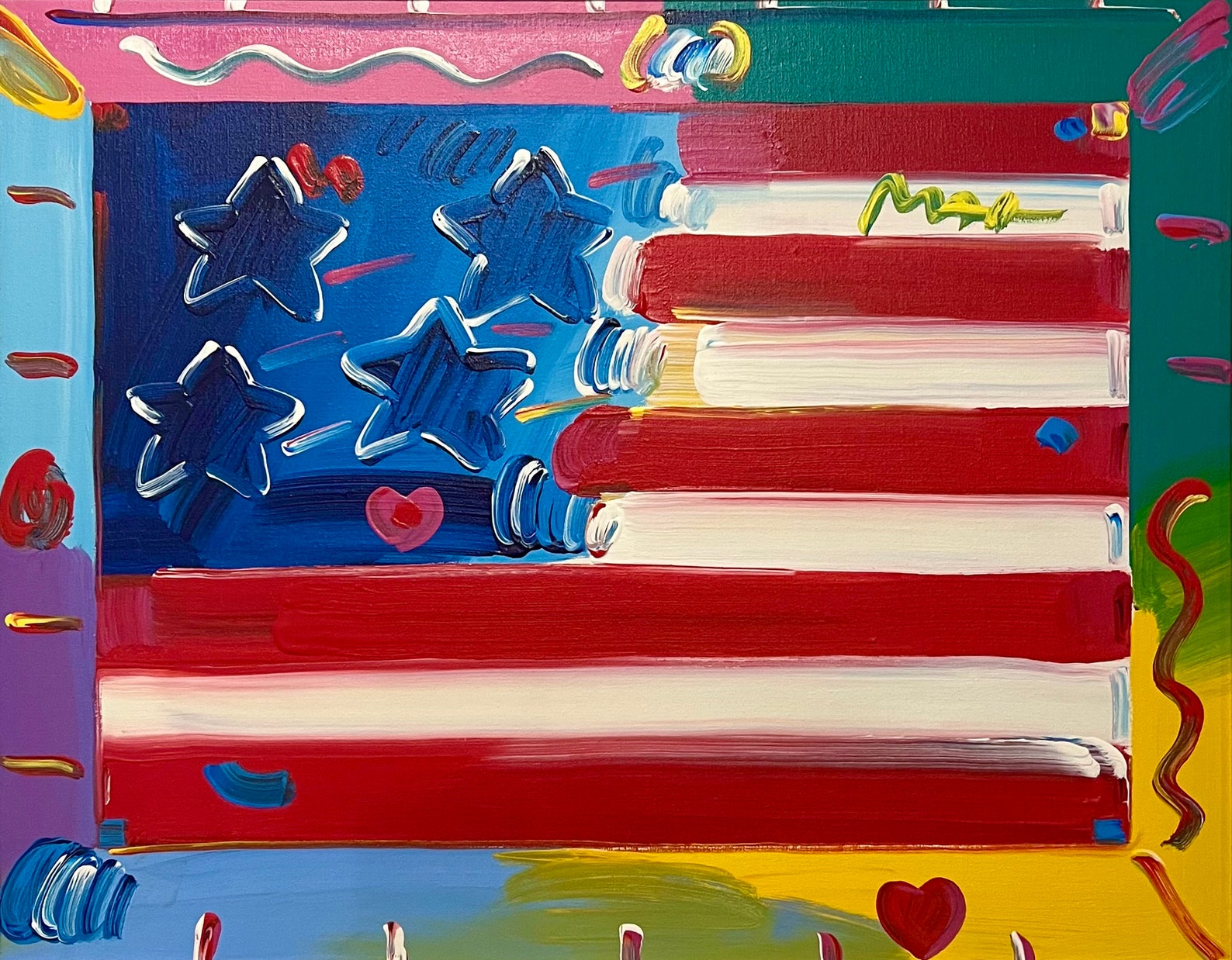 Peter Max Original American Flag Painting 2001, 21.75 X 27.5, Framed - Etsy