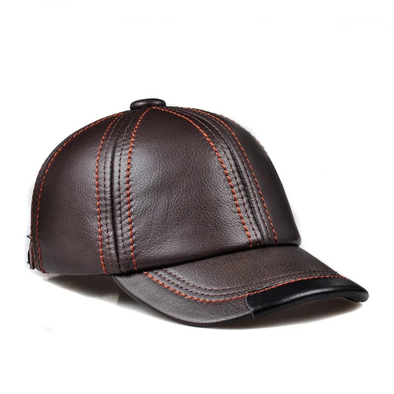Leather Cap, High Quality Genuine Leather Baseball Cap Men Women Black ...