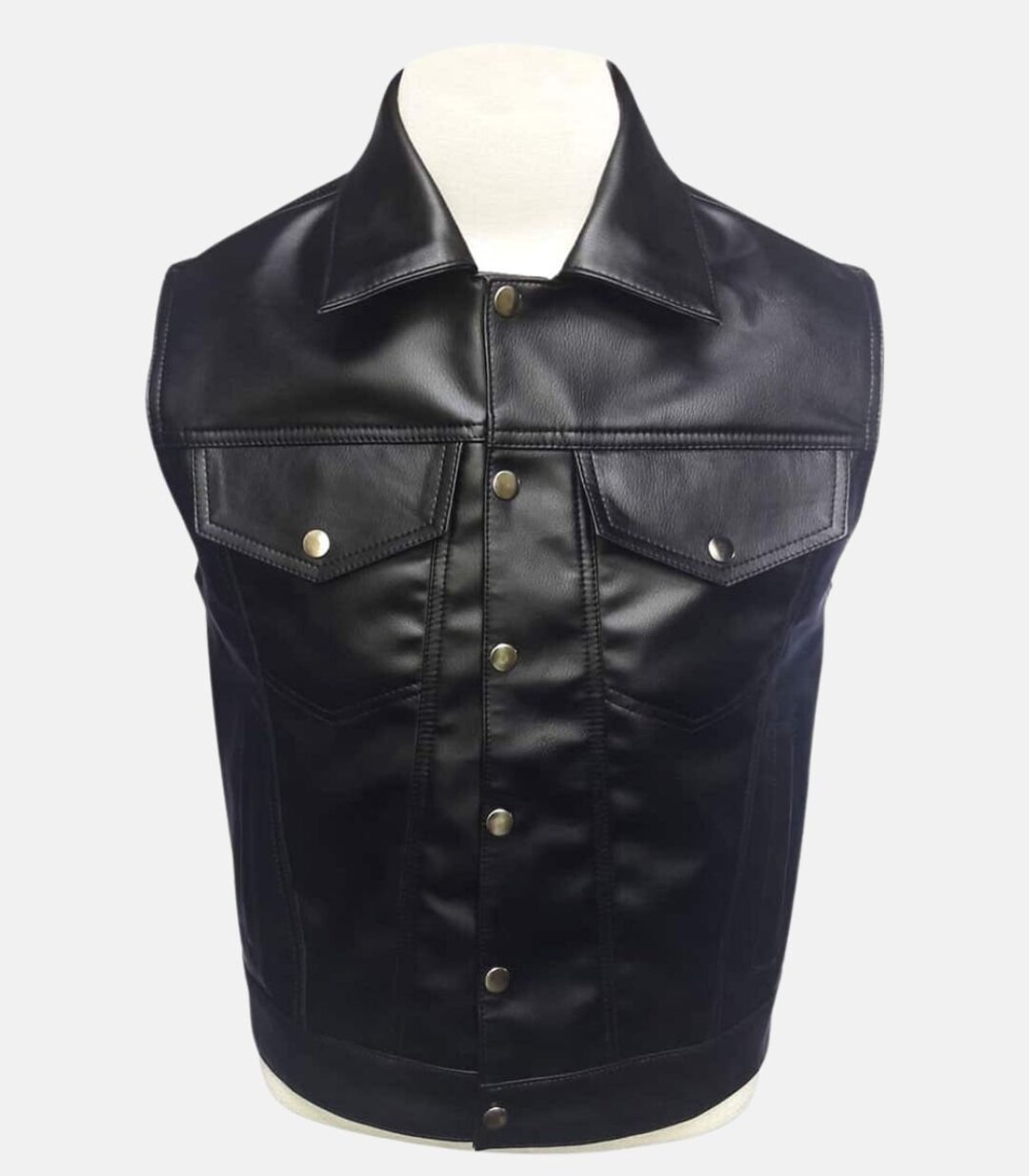 Black Leather Vest for Men With Collars Neck, Luxury Leather Vest ...