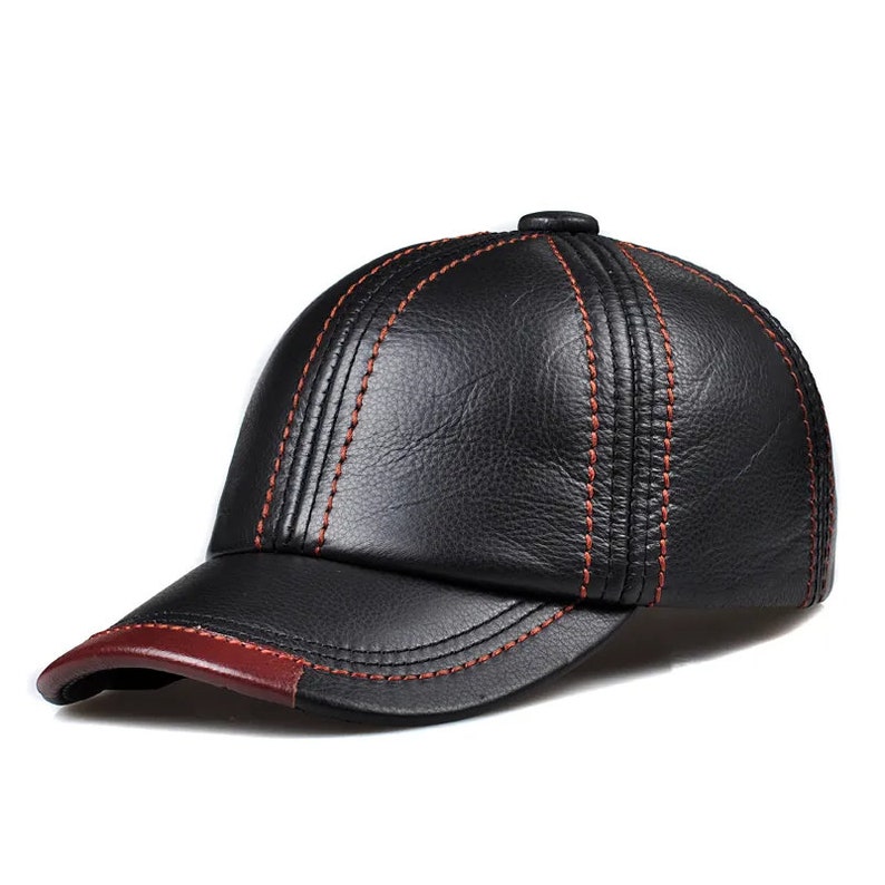 Leather Cap, High Quality Genuine Leather Baseball Cap Men Women Black ...
