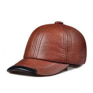 Leather Cap, High Quality Genuine Leather Baseball Cap Men Women Black ...
