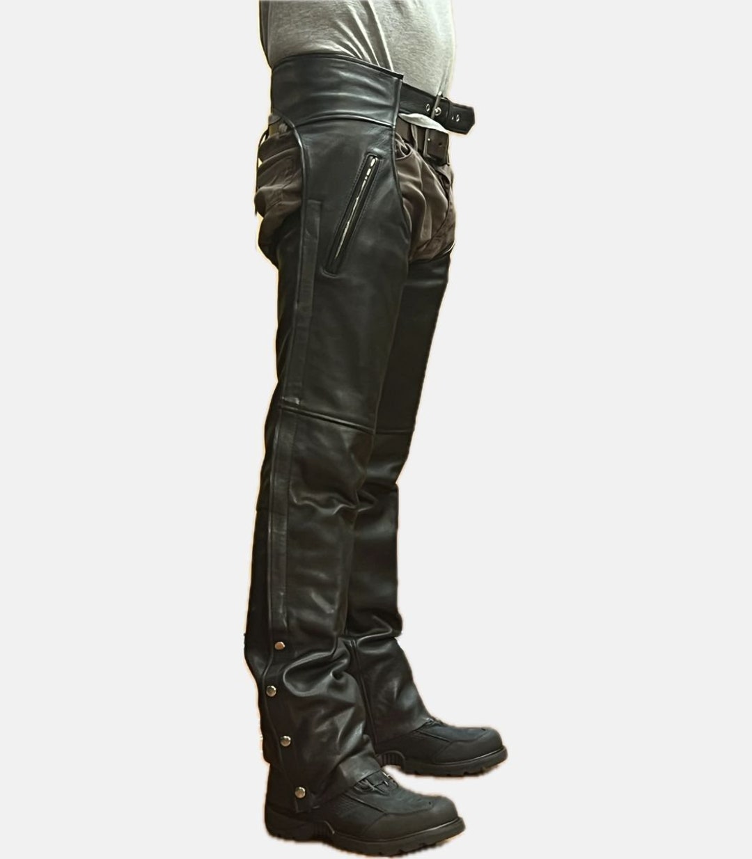 Mens Stylish Black Leather Chaps With Zipper Pockets, Mens Real Leather ...