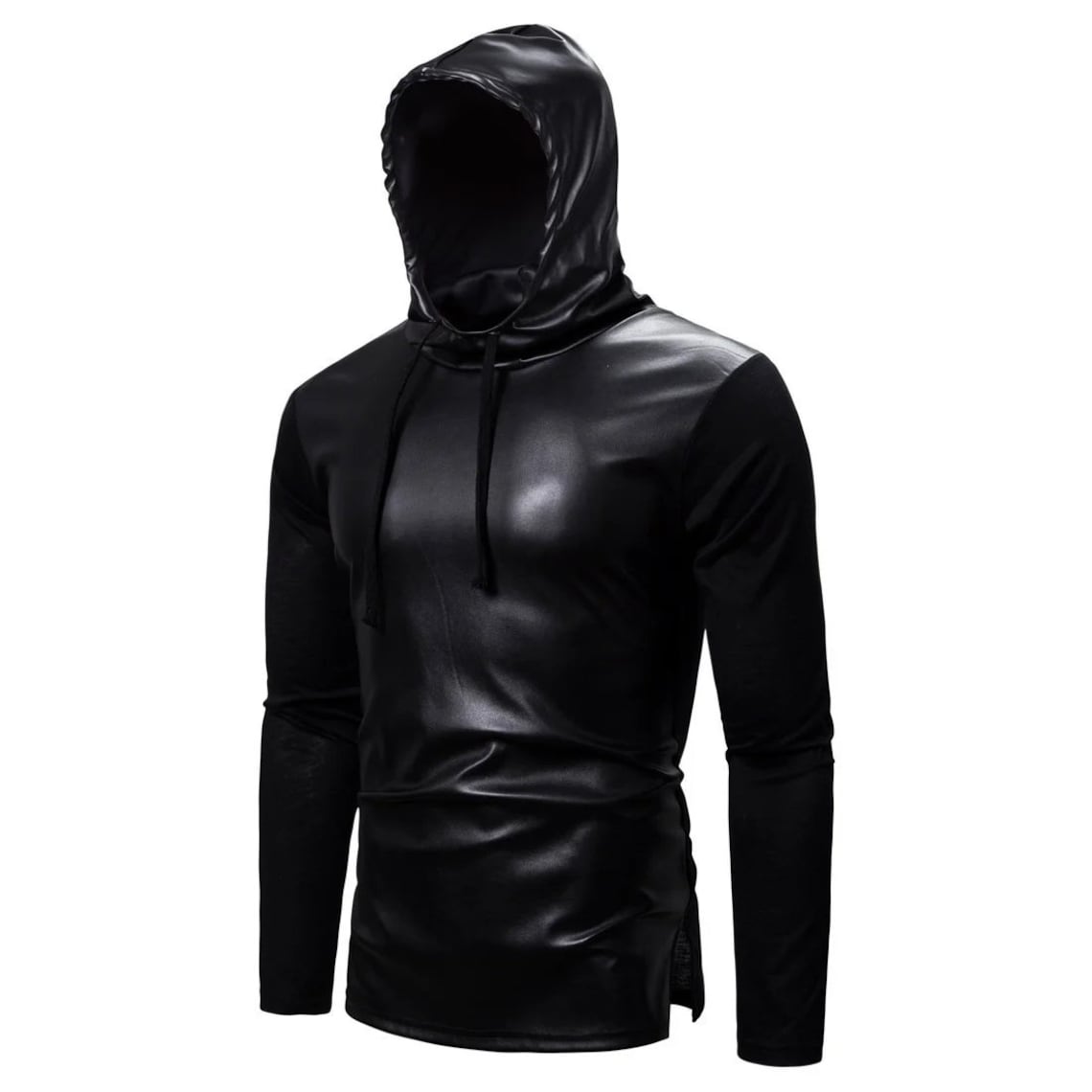 Halloween Customized Gothic Men's Leather Black Hoodies, Sweatshirts ...