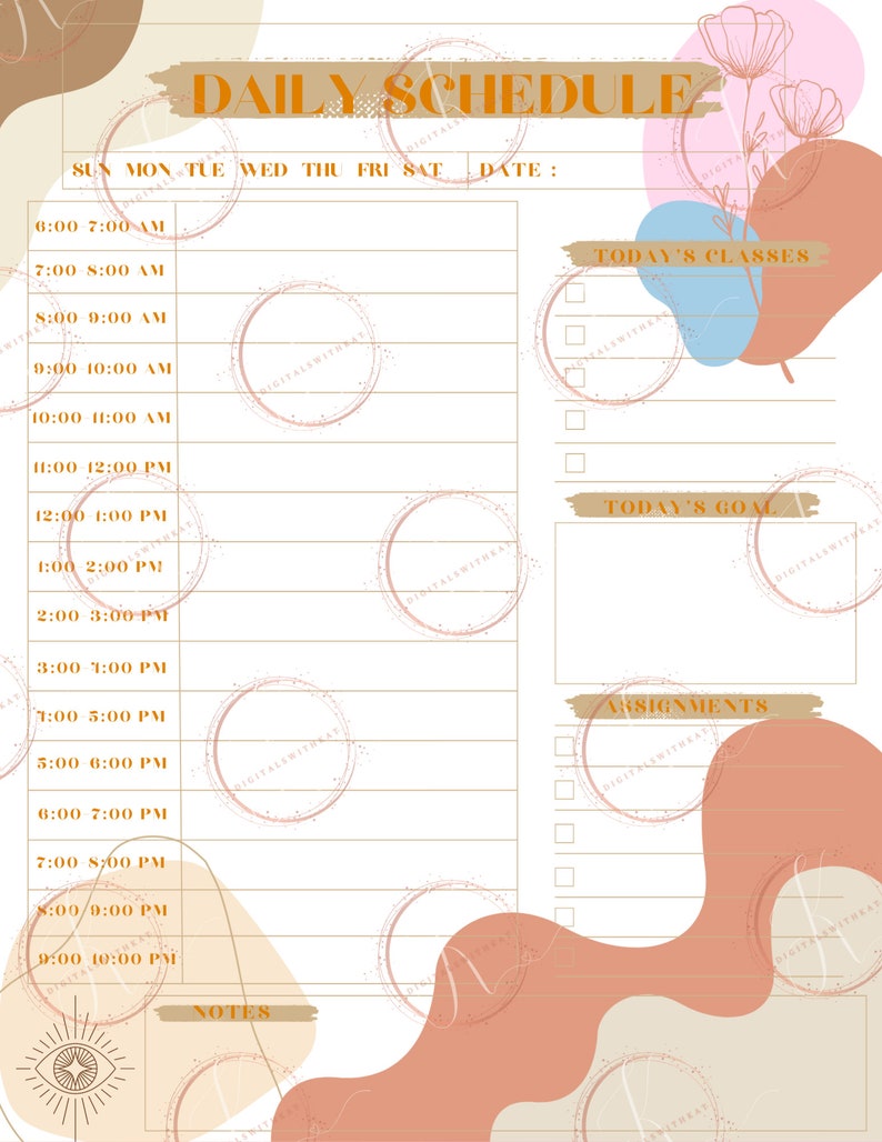 Undated Digital Daily Planner, Instant Download, College Schedule ...