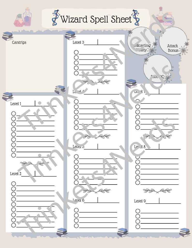 D&D 5e Wizard Aesthetic Character Sheet Printable - Etsy