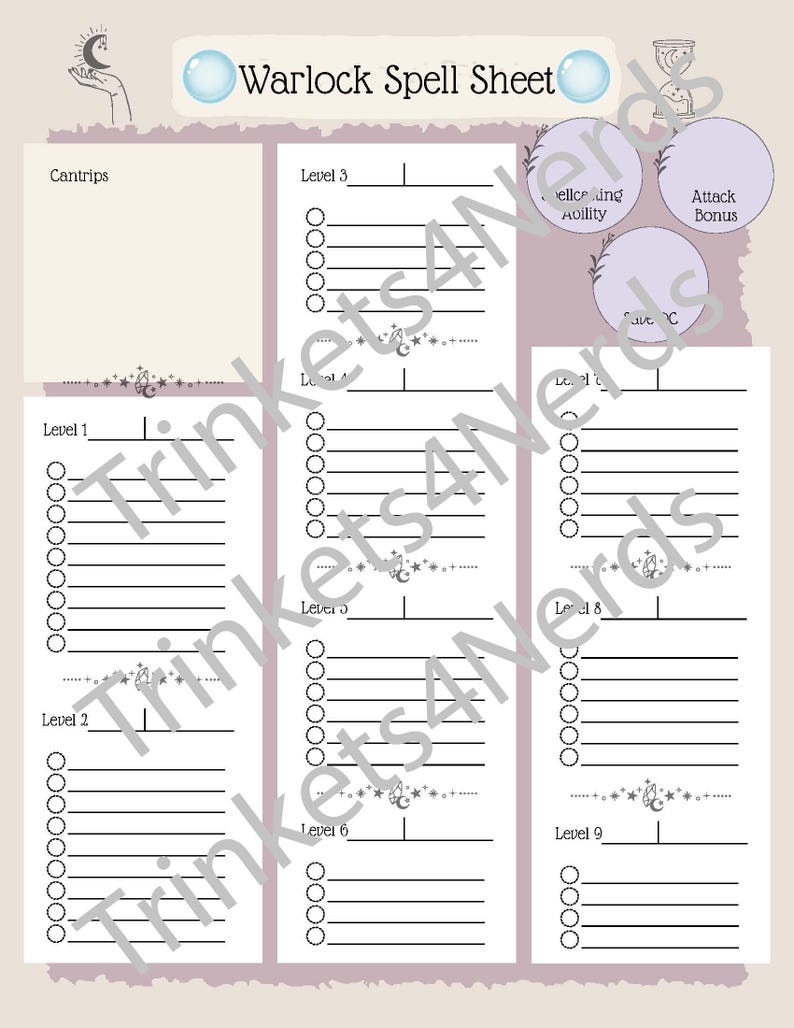 D&D 5e Warlock Aesthetic Character Sheet Printable - Etsy