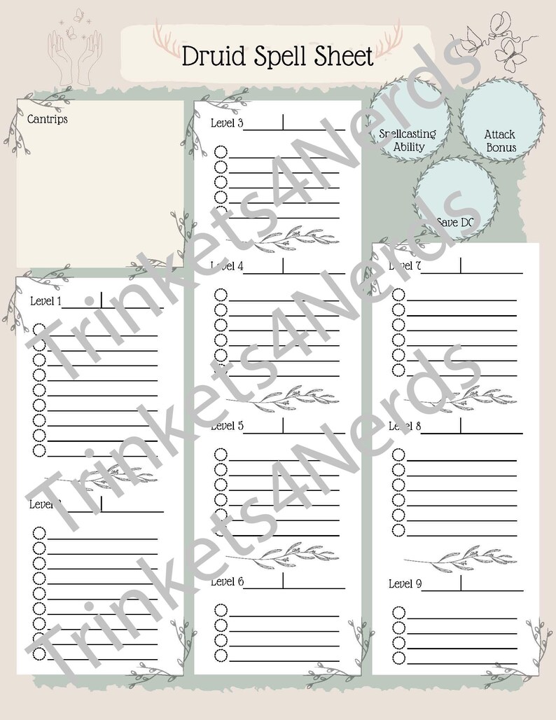 D&D 5e Druid Aesthetic Character Sheet Printable - Etsy Australia