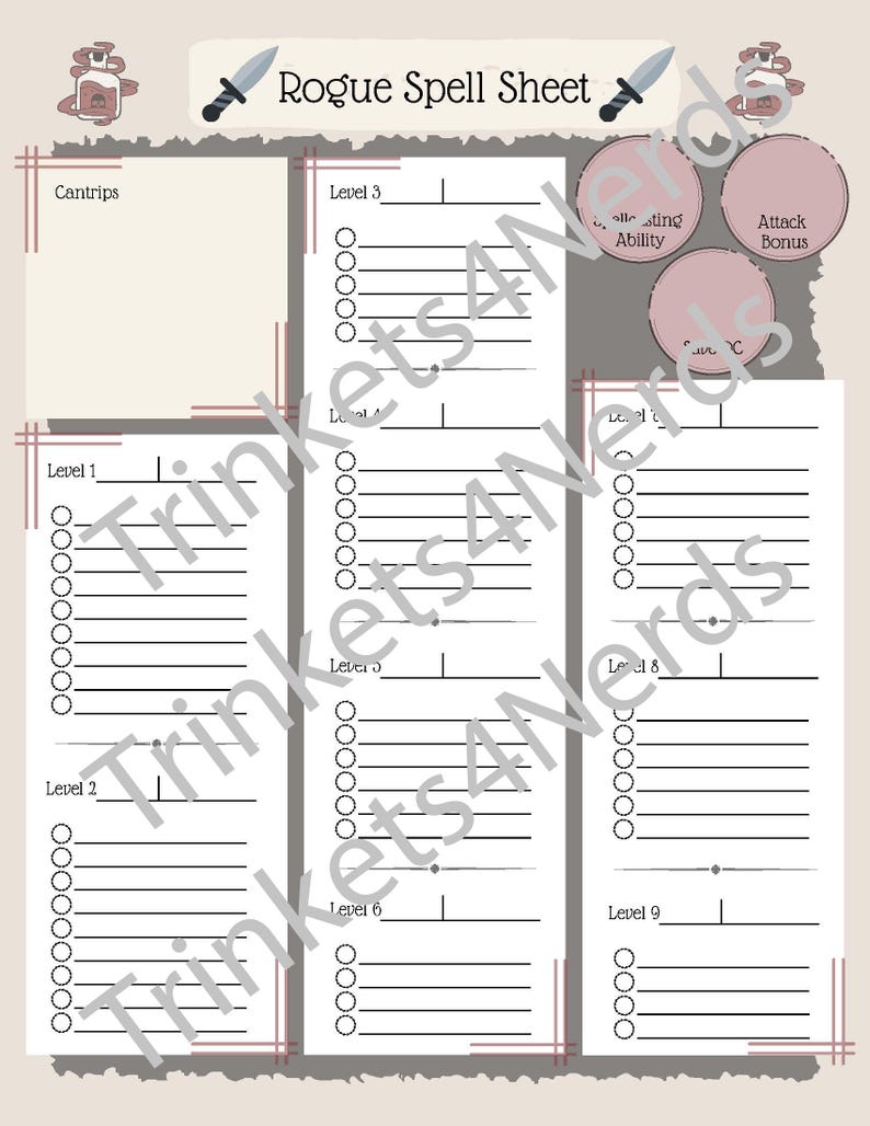 D&D 5e Rogue Aesthetic Character Sheet Printable - Etsy