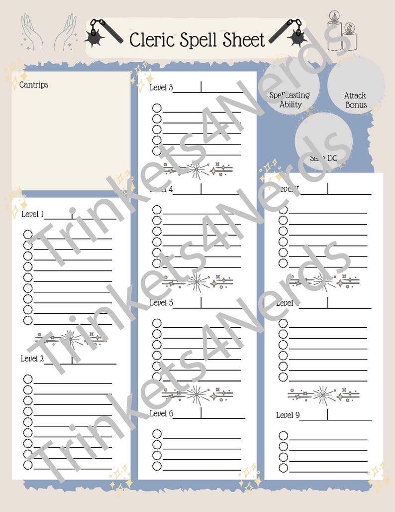 D&D 5e Cleric Aesthetic Character Sheet Printable - Etsy