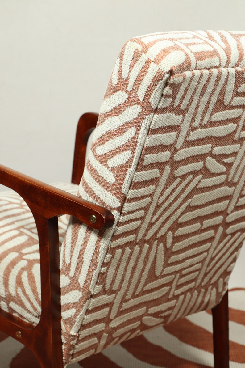 MID Century Armchair Fabric Patterns Jacquard Upholstery Walnut Wood ...