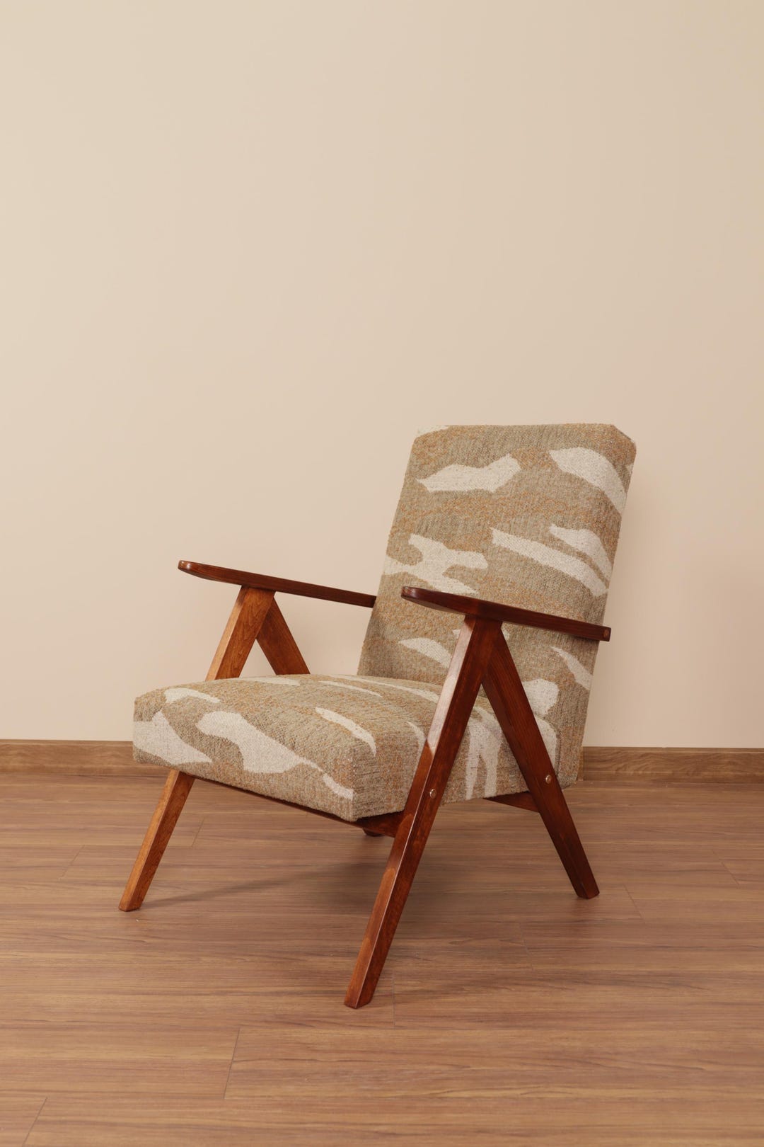 Vintage Lounge Chair Pattern Jacquard Fabric Scandinavian Design Brown ...