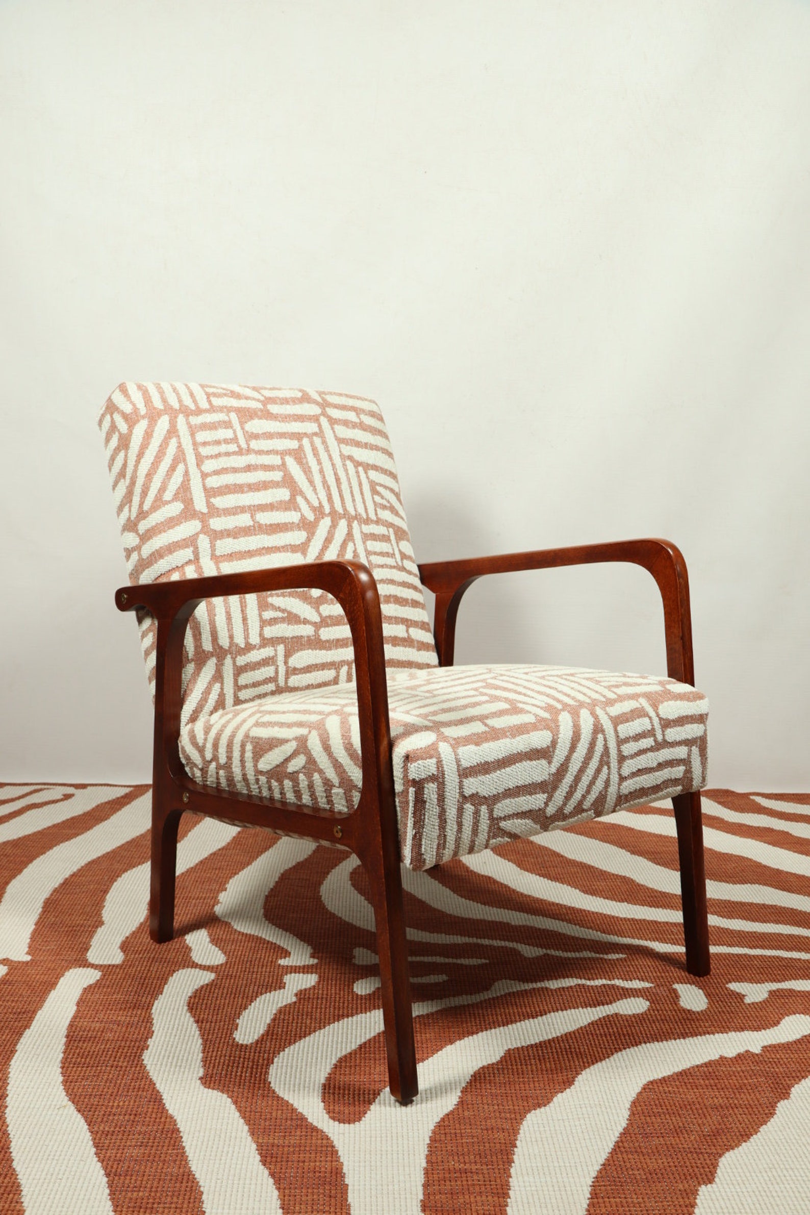 MID Century Armchair Fabric Patterns Jacquard Upholstery Walnut Wood ...