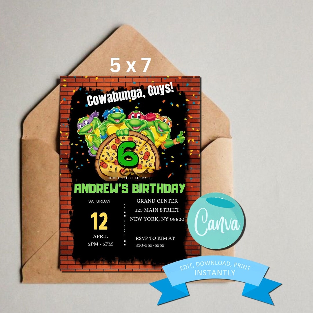 Teenage Mutant Ninja Turtles Birthday Invitation Kids Themed TMNT ...