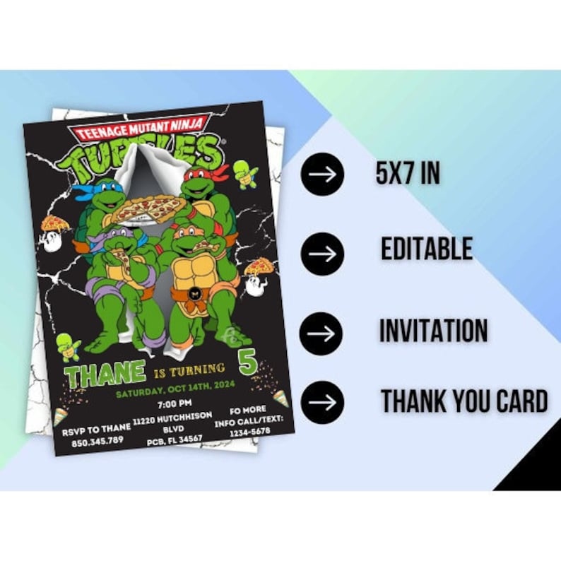Teenage Mutant Ninja Turtle Birthday Invitation Editable & Printable Kids Birthday DIY Template ...