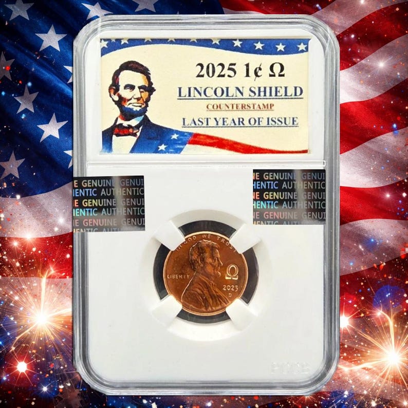 2025 Lincoln Shield Penny Cent OMEGA Ω Counterstamp With Slab Holder IN ...