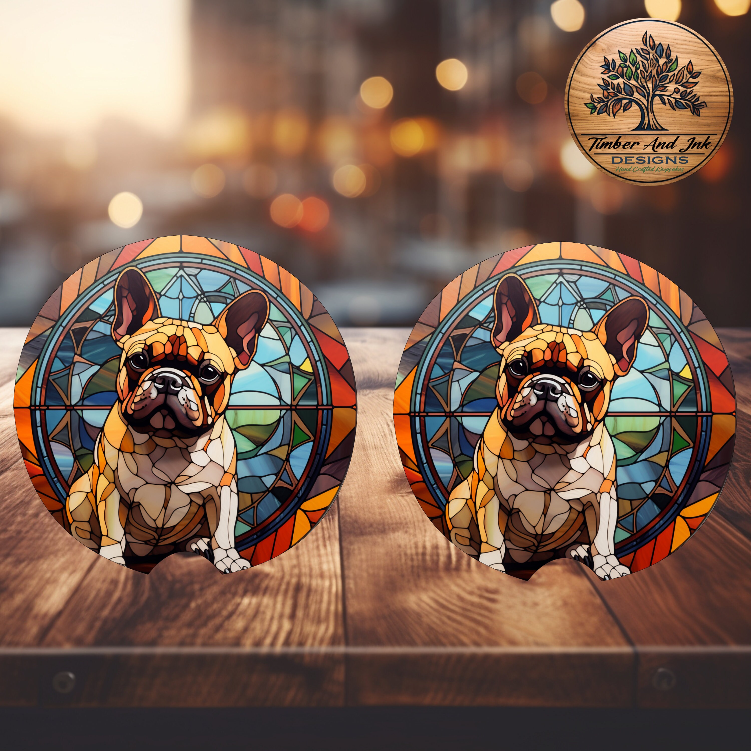 French Bulldog Stained Glass Ceramic Car Coaster - Handcrafted ...